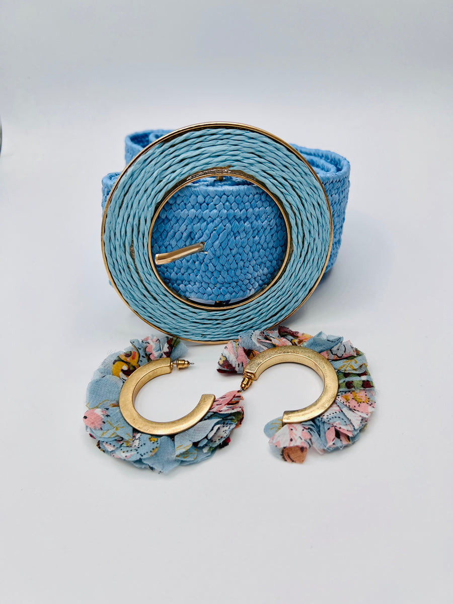 Danielle Sky Blue Burlap/Stretchy Straw with Gold Buckle Detail ...